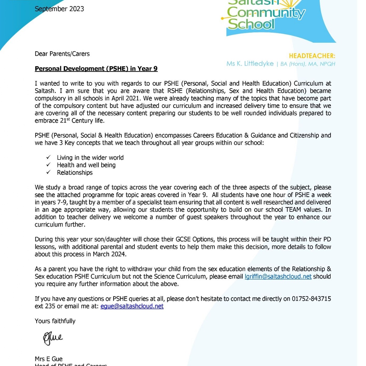 Saltash Community School - Personal Development (PSHE) in Year 9